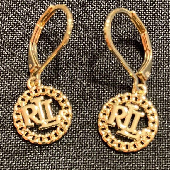 Jewelry | Lauren Ralph Lauren Gold Tone Rll Logo Drop Earrings | Poshmark